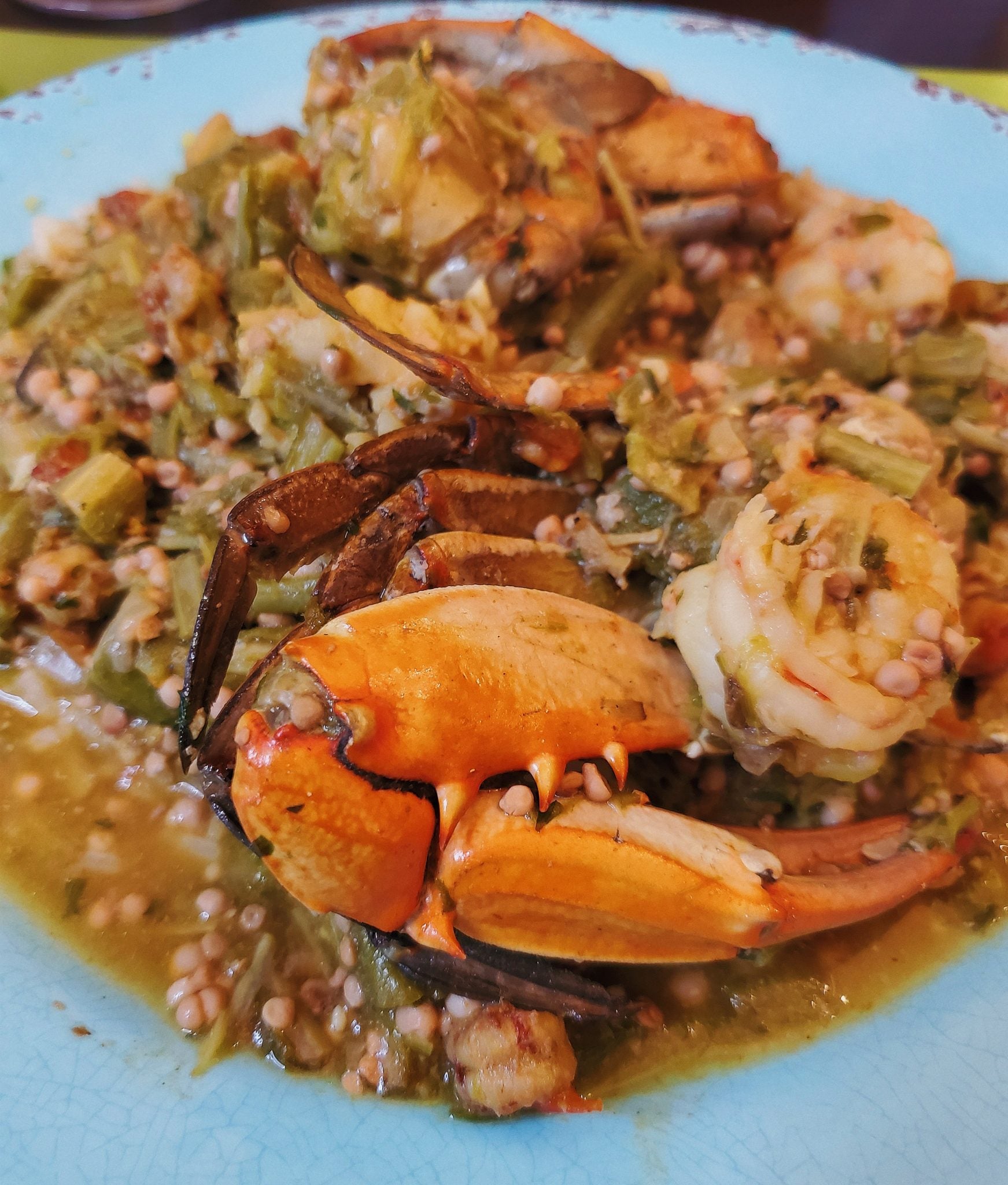 Smothered Okra with Seafood - Recipes From the Gulf Coast