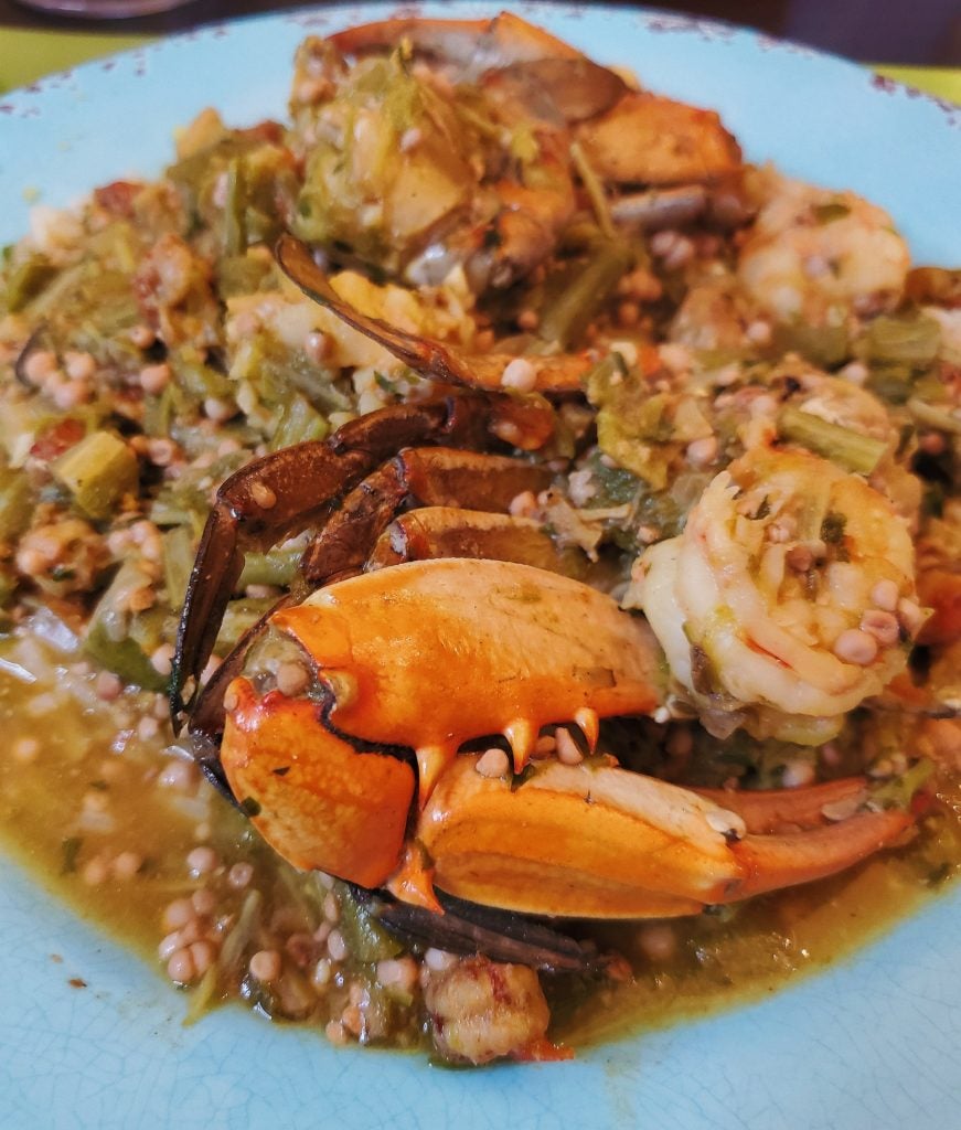 Smothered Okra with Seafood - Recipes From the Gulf Coast